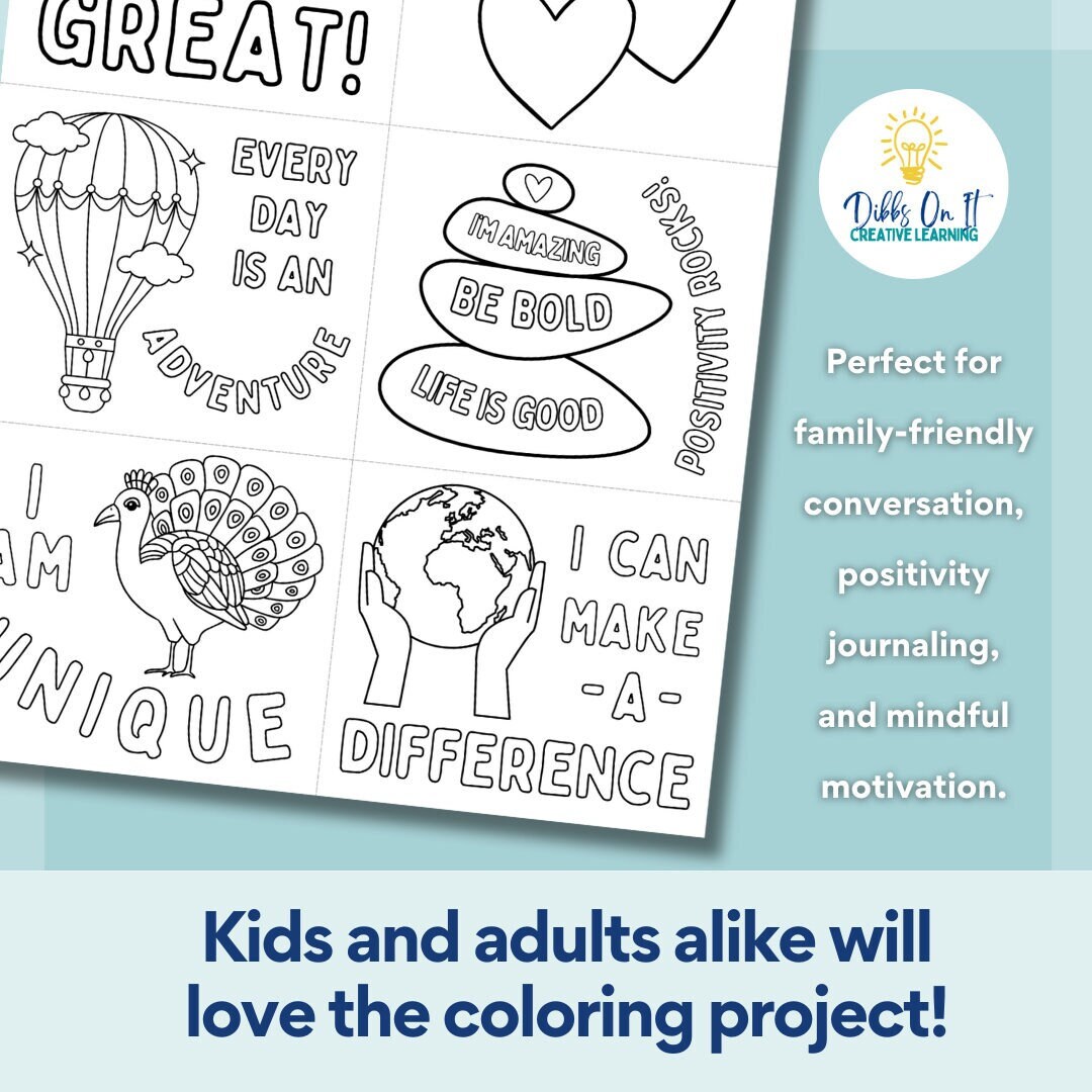 Mindful Positive Affirmation Cards, Colorable Family-friendly Deck ...