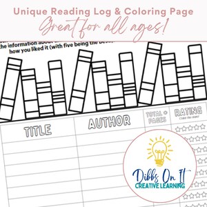 Reading Log for Kids, Colorable Book Review Tracker Sheet, Book Record ...