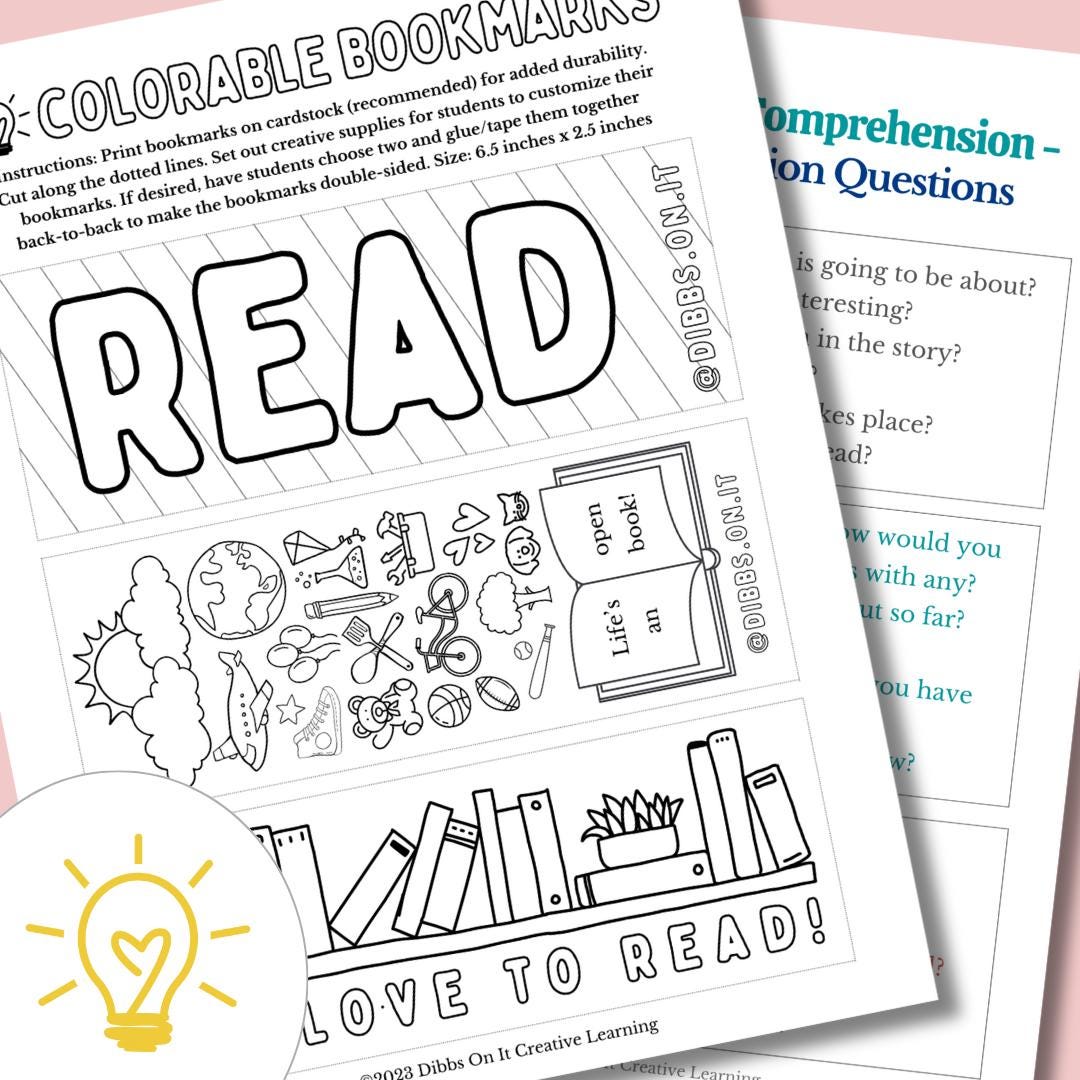Bookmarks for Kids, Colorable Reading Resource, With Comprehension ...