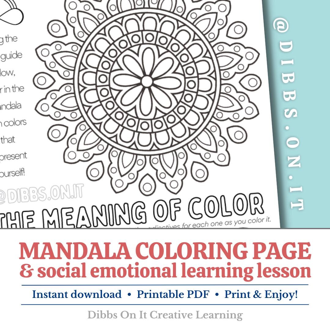 Mindful Meaning of Color Handout, Mandala Coloring Page, Social ...