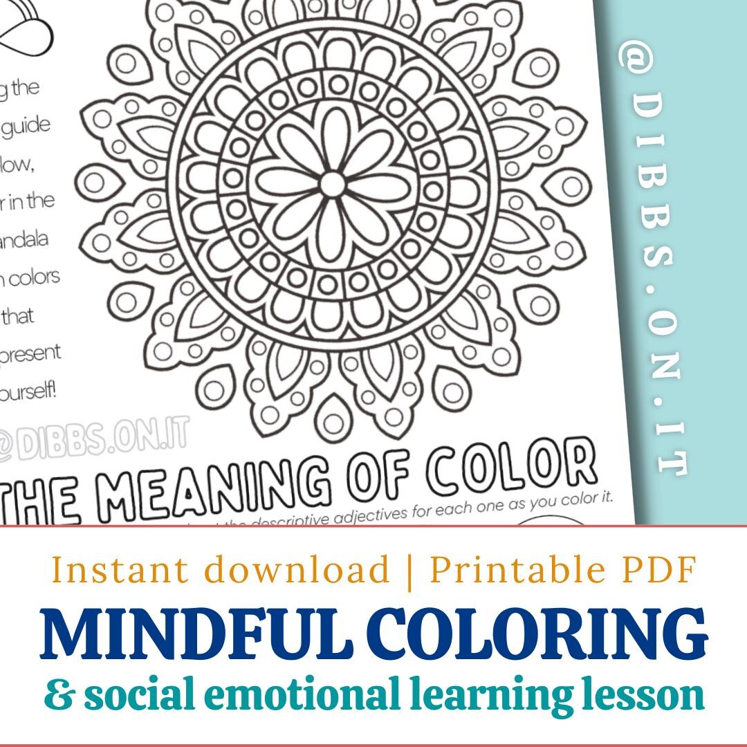 Mindful Meaning of Color Handout, Mandala Coloring Page, Social ...