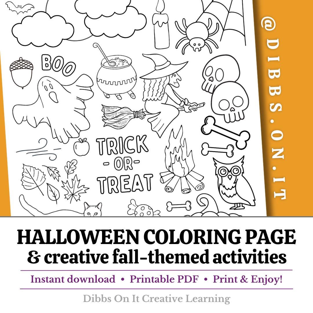 Halloween Coloring Page, Kids Halloween Resources, Symbols of Halloween ...