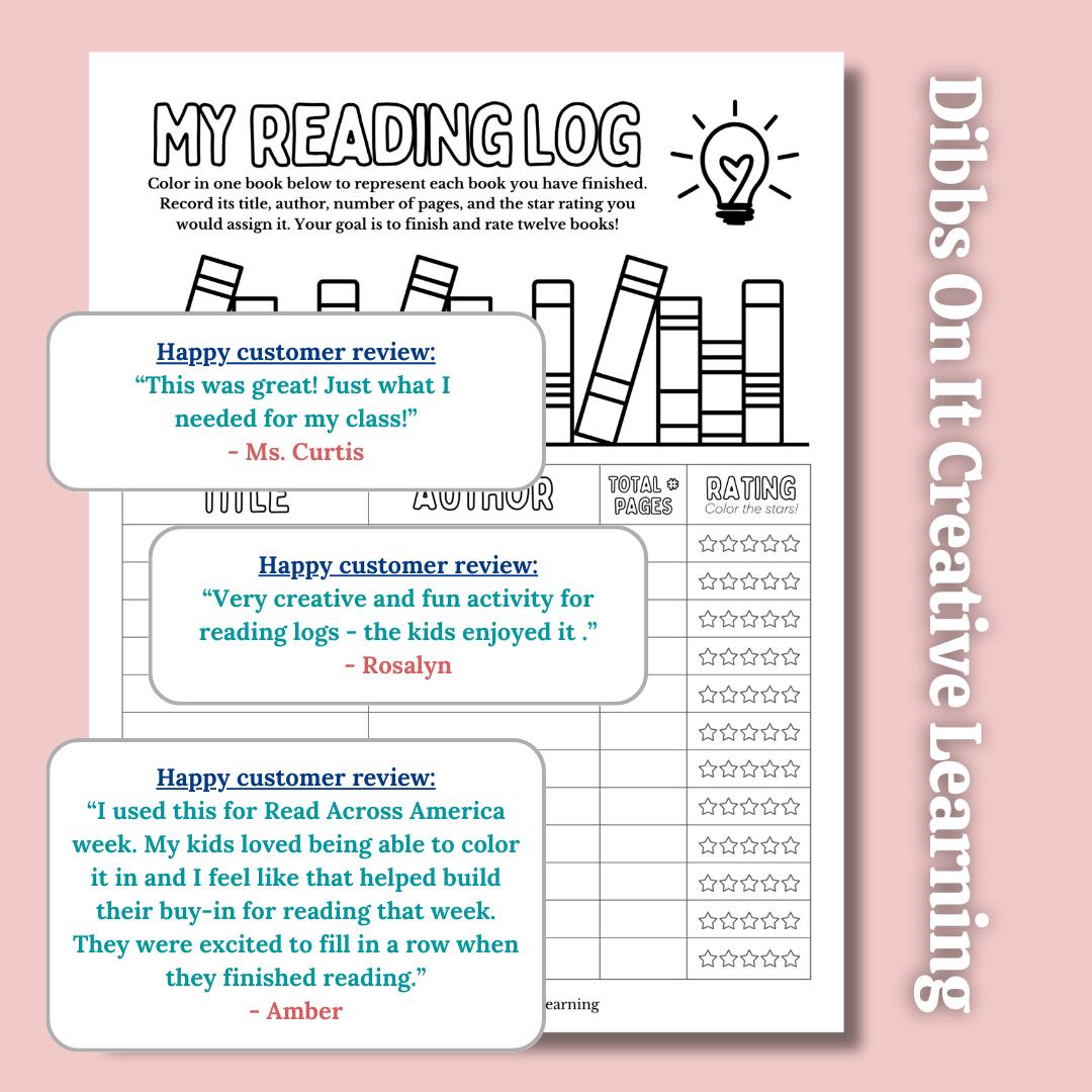 Reading Log for Kids: Colorable Book Review & Star Tracker (digital ...