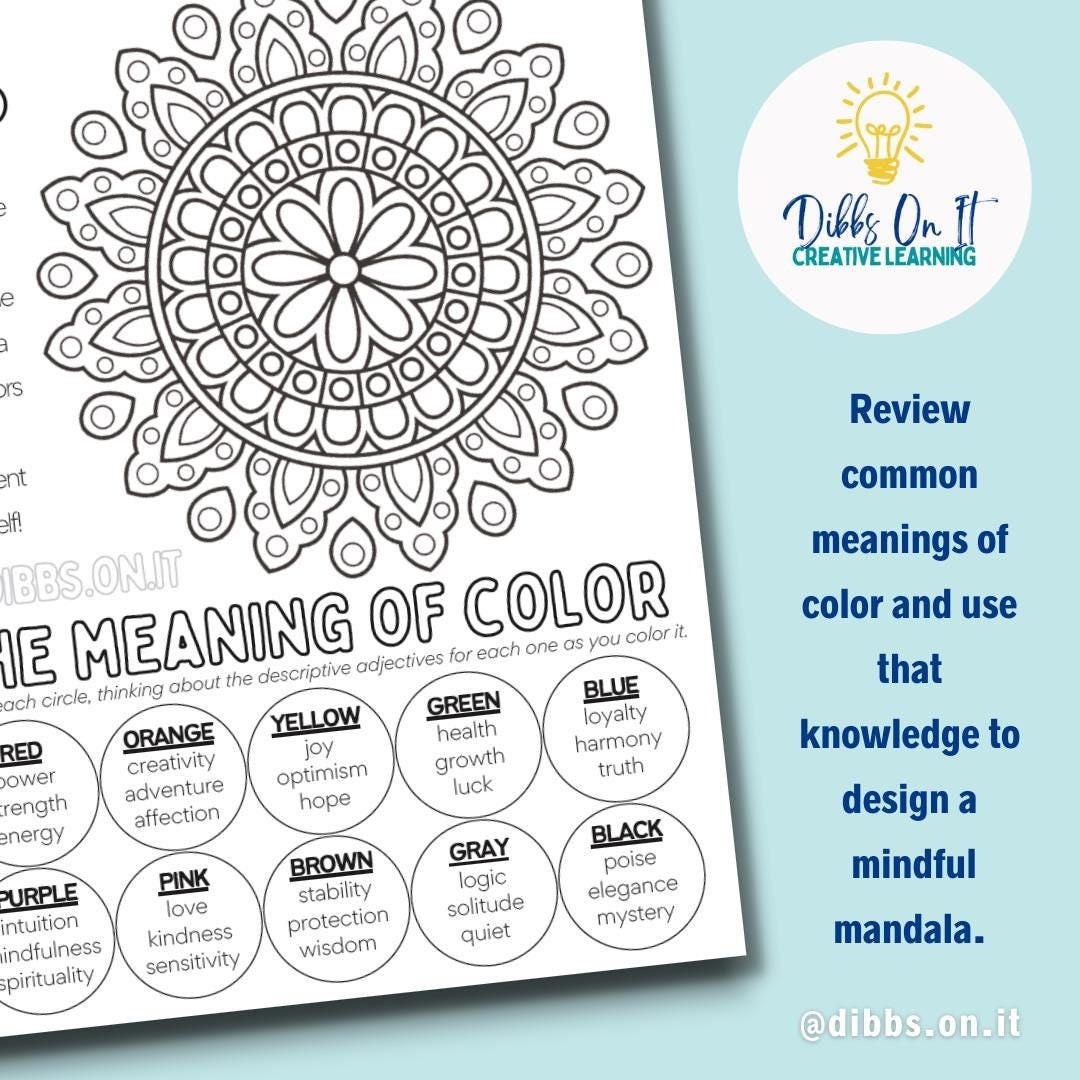 Mindful Mandala Coloring Page, the Meaning of Color Worksheet, Digital ...