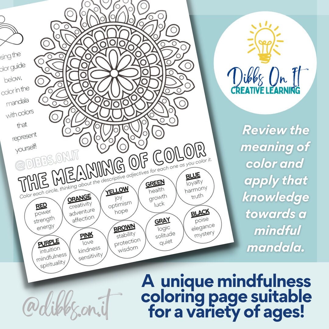 Mindfulness Coloring Page, the Meaning of Color Worksheet, Mandala ...