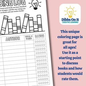 Reading Log for Kids, Colorable Book Review Tracker Sheet, Star Rating ...