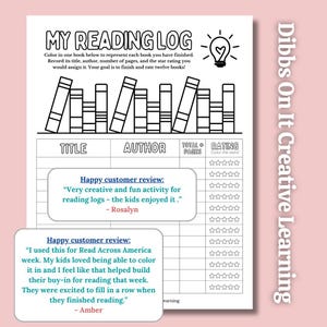 Reading Log for Kids, Colorable Book Review Tracker Sheet, Star Rating ...