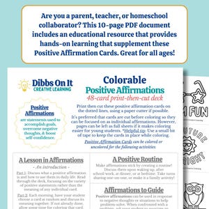 Mindful Positive Affirmation Cards, Colorable Family-friendly Deck ...