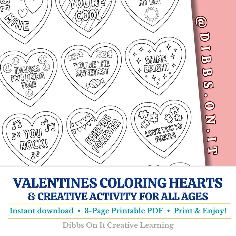 Valentines Sweethearts Coloring Page, Valentine Hearts, Blank Version ...