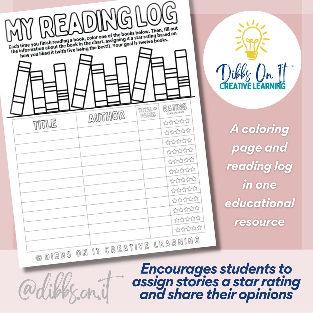 Reading Log for Kids, Colorable Book Review Tracker Sheet, Book Record ...