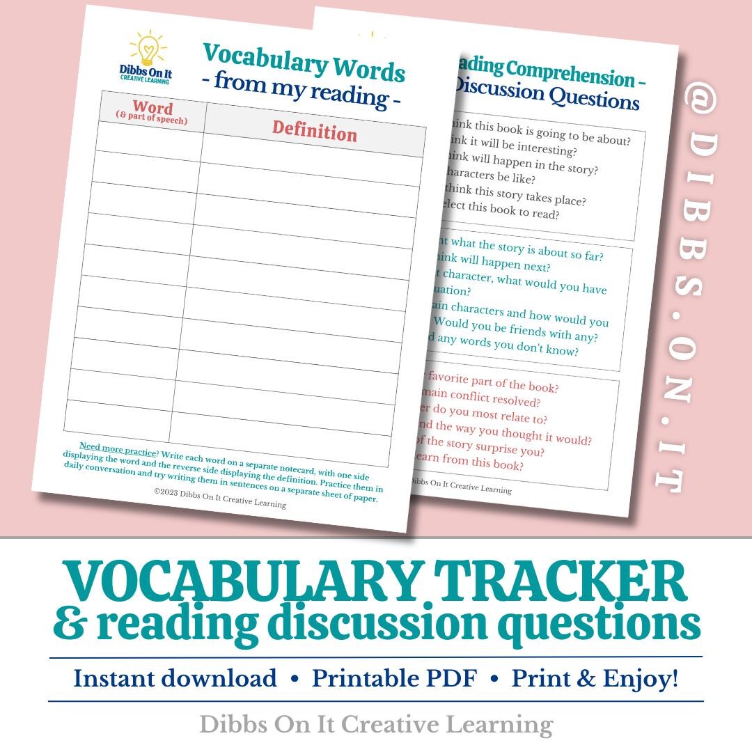 Kids Reading Discussion Questions: Vocabulary Tracker & Bookmarks ...