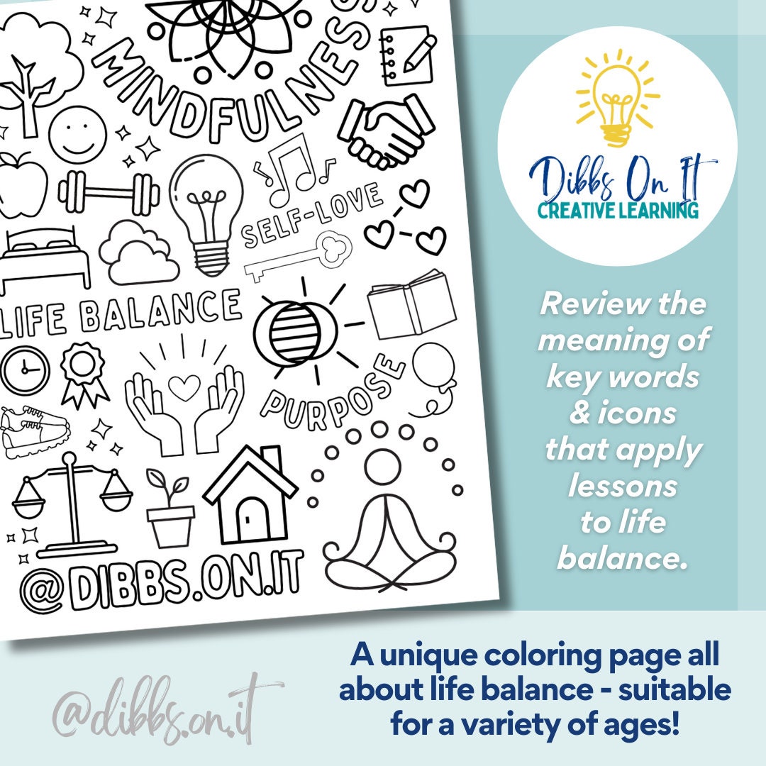 Mindfulness Coloring Page, Life Balance Lesson, Mindful Handout, Yoga ...