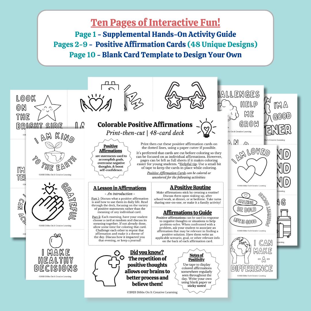 Colorable Positive Affirmation Cards Printable | SEL Activity ...