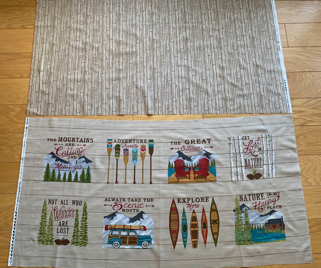 EXPLORE Fabric Panel With Tan Wood Background and Coordinating Tan ...
