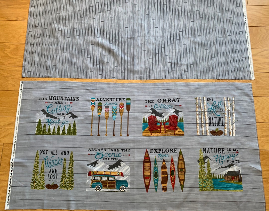 EXPLORE Fabric Panel With Grey Wood Background AND Coordinating Backing ...