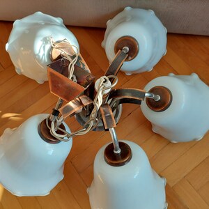 Vintage Pendant Lamp With 5 Milk Glass Flower Shades/ 70's - Etsy