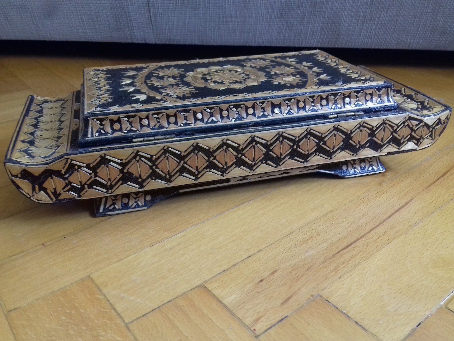 Vintage Handmade Wood Box/ Albanian straw decorated floral | Etsy