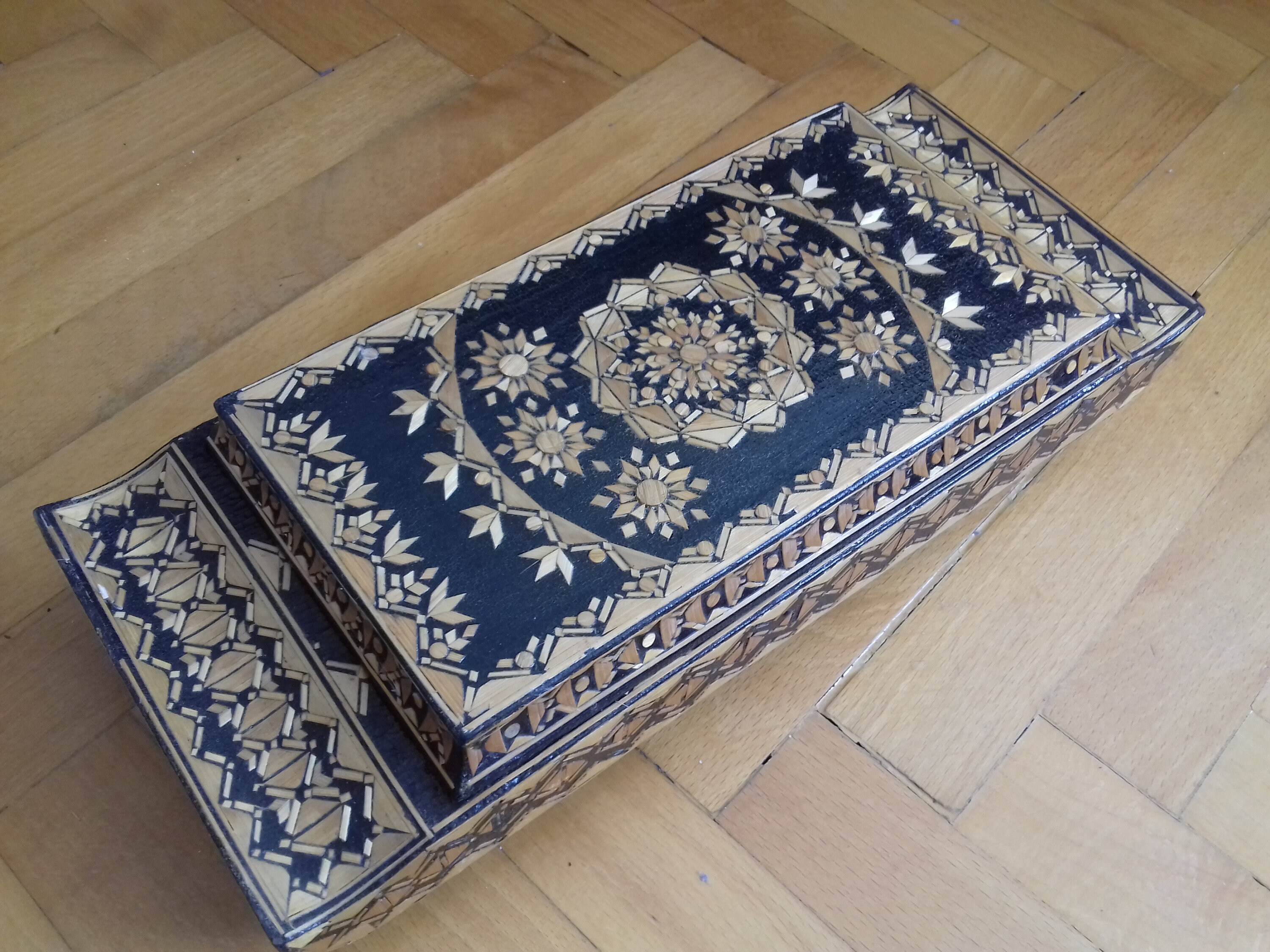 Vintage Handmade Wood Box/ Albanian straw decorated floral | Etsy