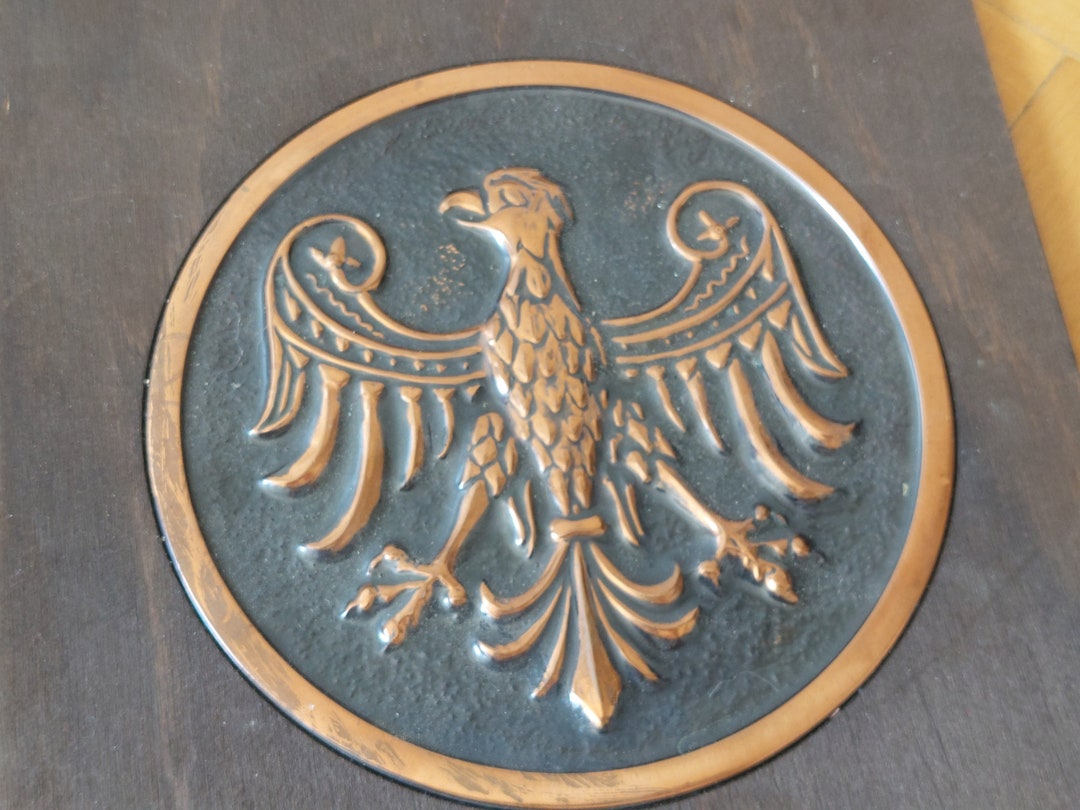 Vintage POLAND Coat of Arms EAGLE SHIELD Copper on Wood Wall Hanging - Etsy