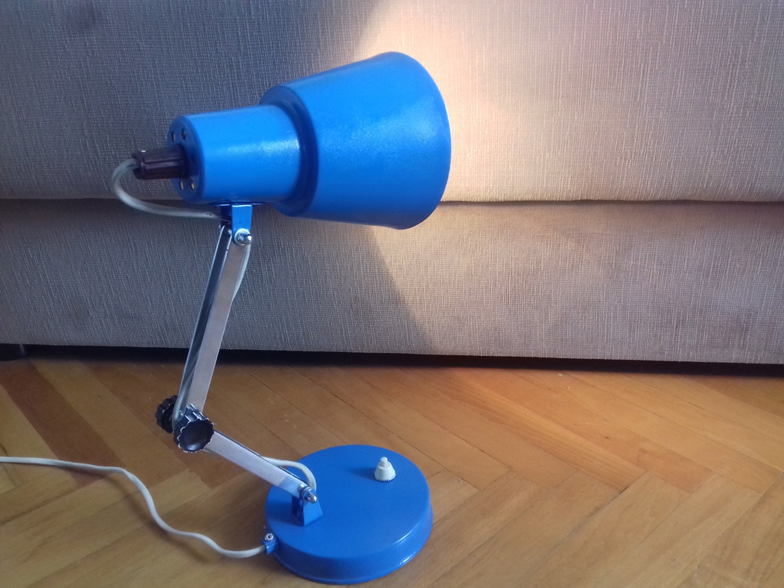 Vintage Adjustable Desk Lamp-metal Blue repeinted Table Lamp - Etsy