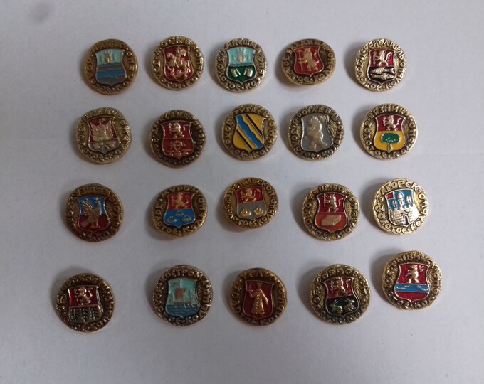 Set of 20 Pin Badge Coat of Arms City Towns Crests USSR Russia Soviet ...
