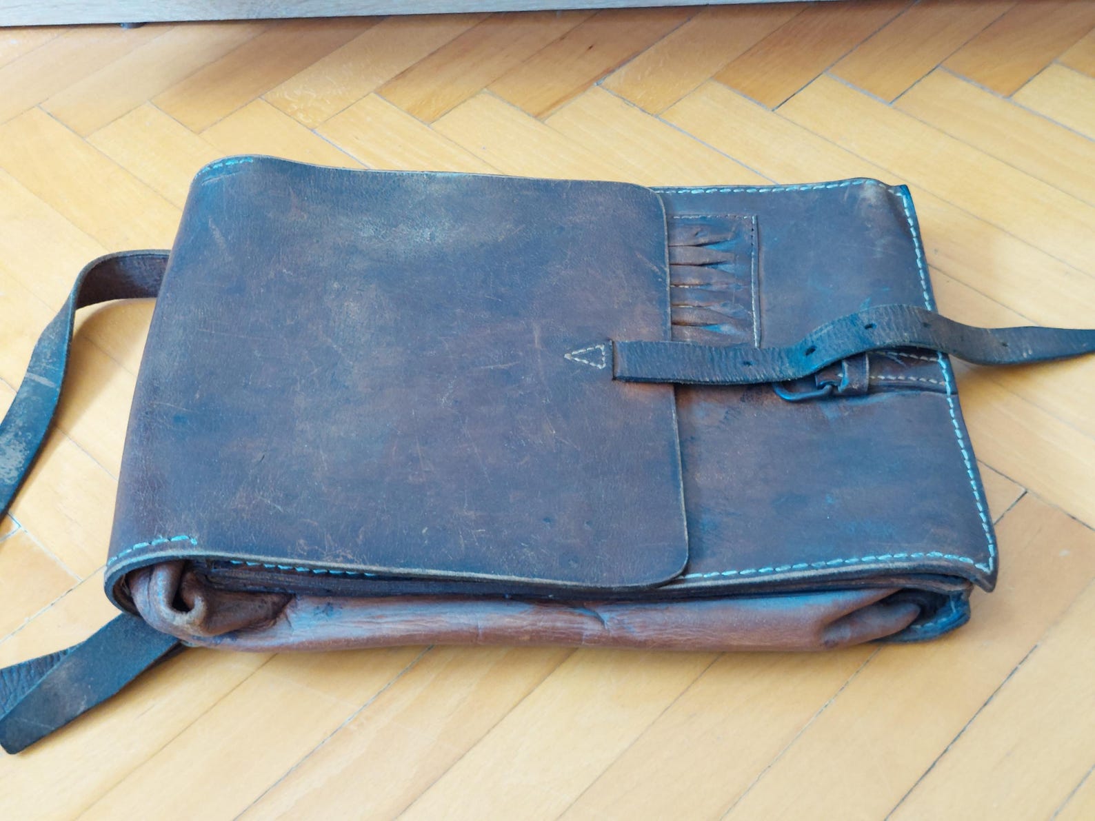 Vintage Military Leather Bag.officer Bag.brown Leather Messenger Bag ...