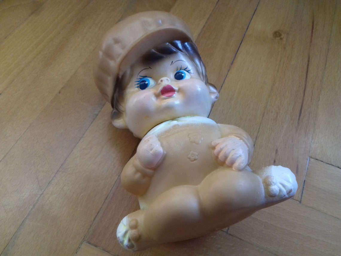 Vintage Cute Rubber Baby Doll With Hat/ Squeak Doll From - Etsy