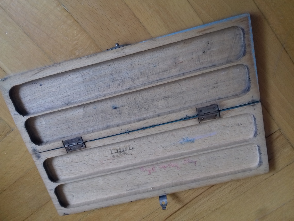 Vintage wooden School Pencil Case Box | Etsy