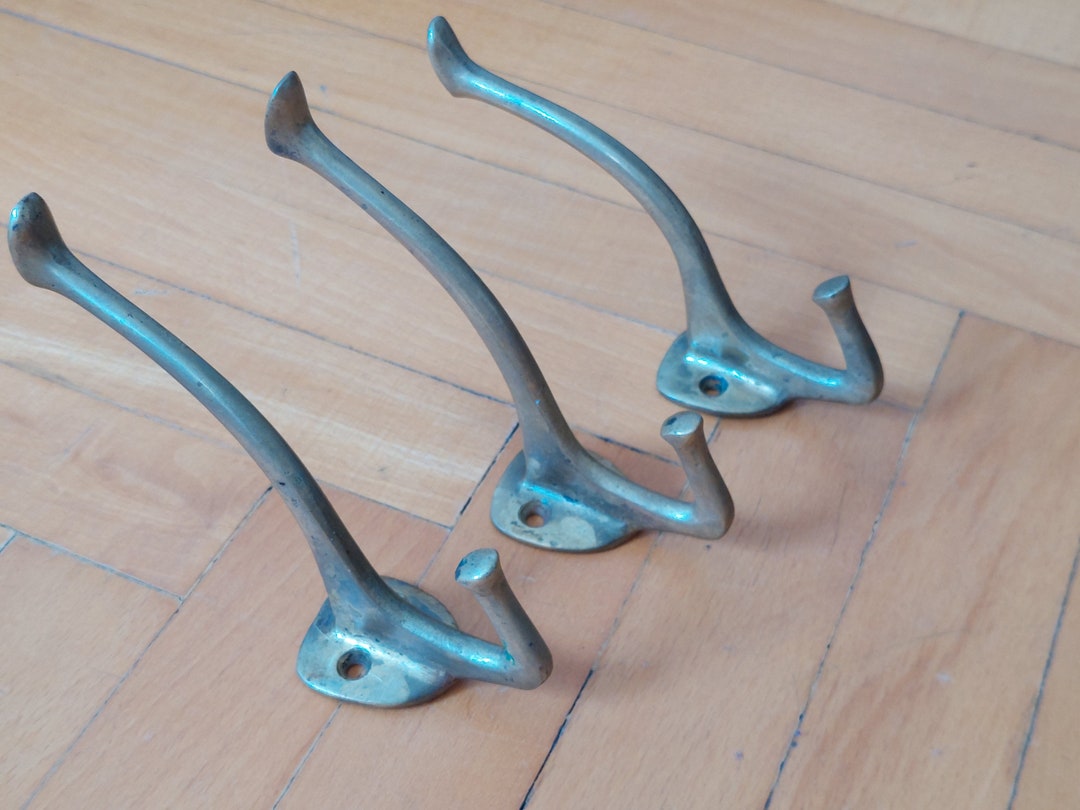 3 Vintage Brass Wall Hooks/ Retro Hooks - Etsy