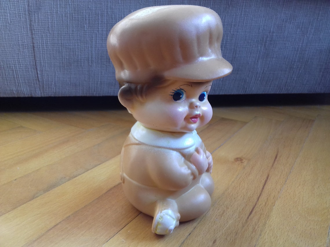 Vintage Cute Rubber Baby Doll With Hat/ Squeak Doll From - Etsy