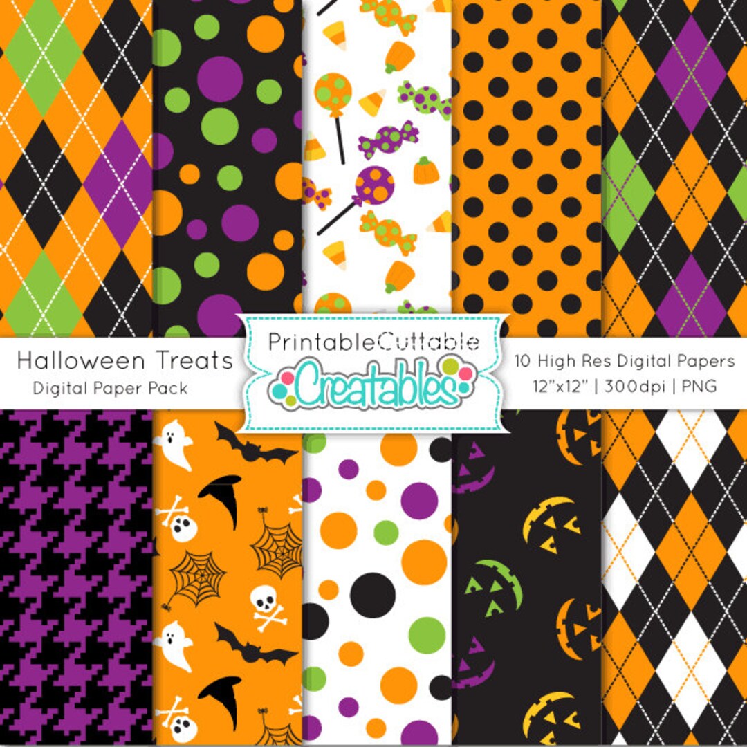 Halloween Treats Digital Paper Pack Printable Patterns Instant Download ...