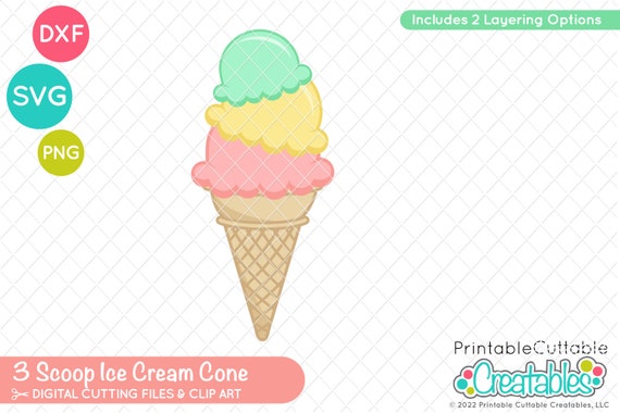 3 Scoop Ice Cream Cone Svg Cut File And Clipart E280 Svg Dxf Etsy
