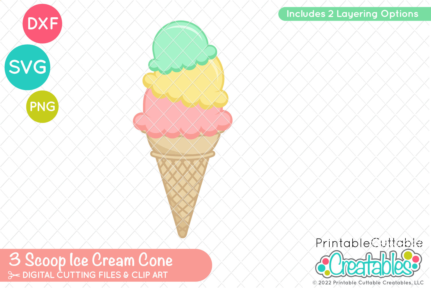 3 Scoop Ice Cream Cone Svg Cut File And Clipart E280 Svg Dxf Etsy
