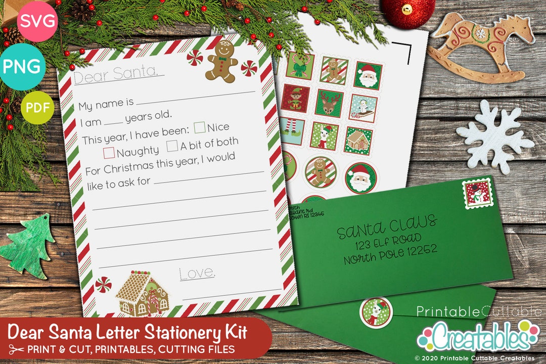 Printable Dear Santa Letter Stationery Kit D032 Png Pdf Svg Santa Wish ...