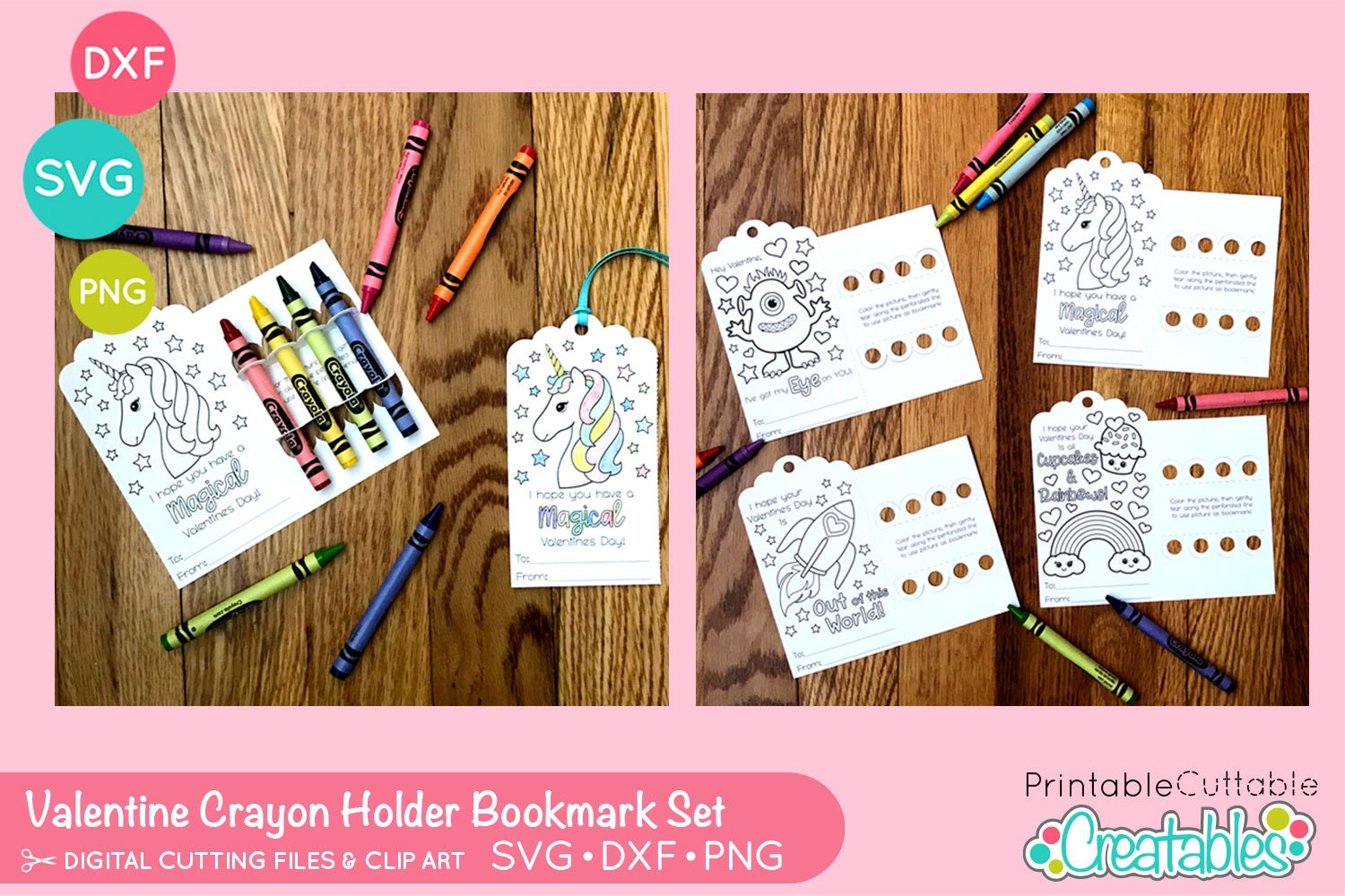 Set of 4 Valentine's Coloring Card Crayon Holder SVG Files - Etsy