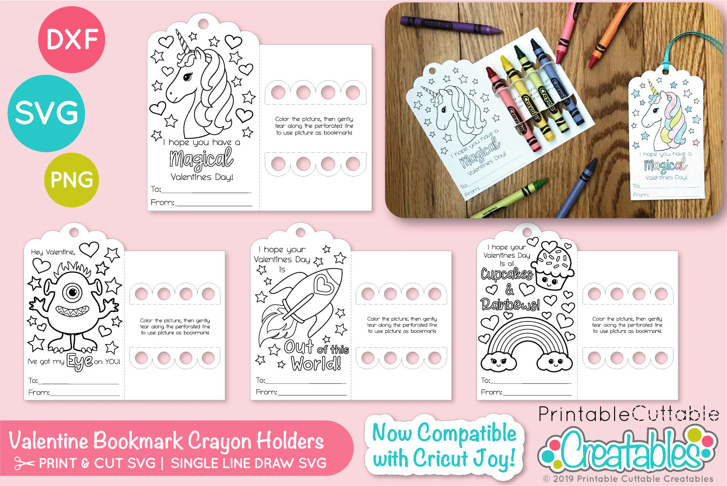 Set of 4 Valentine's Coloring Card Crayon Holder SVG Files - Etsy