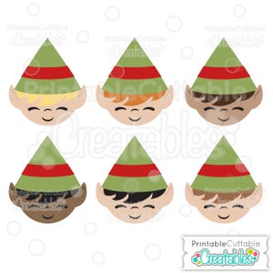 Christmas Boy + Girl Elf Face SVG Cutting Files & Clipart Set E339 ...
