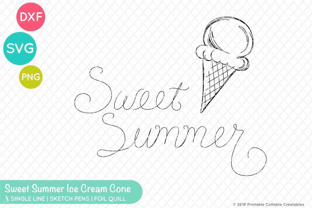 Sweet Summer Ice Cream Cone Single Line SVG SK-005 Foil Quill Sketch ...
