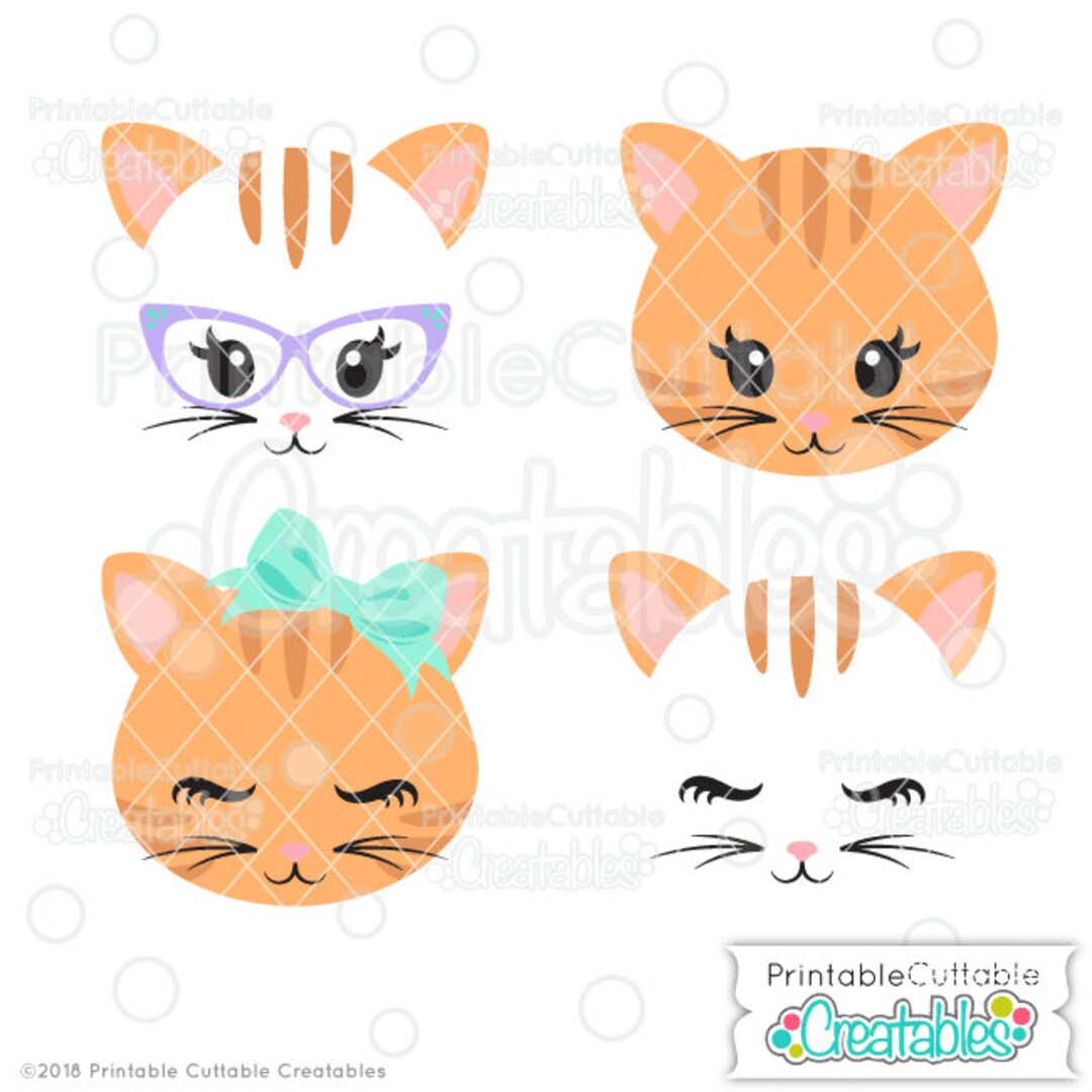 Cute Cat Face SVG File & Clipart Set E380 - Cut File for Cricut ...
