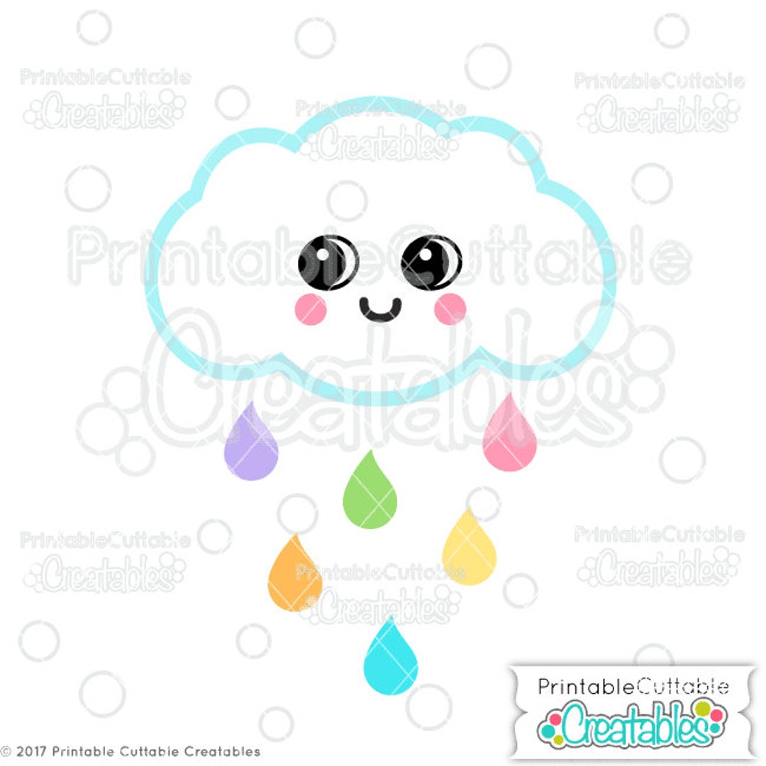 Cute Rain Cloud Svg File Clipart E366 Svg Dxf Png For Cricut
