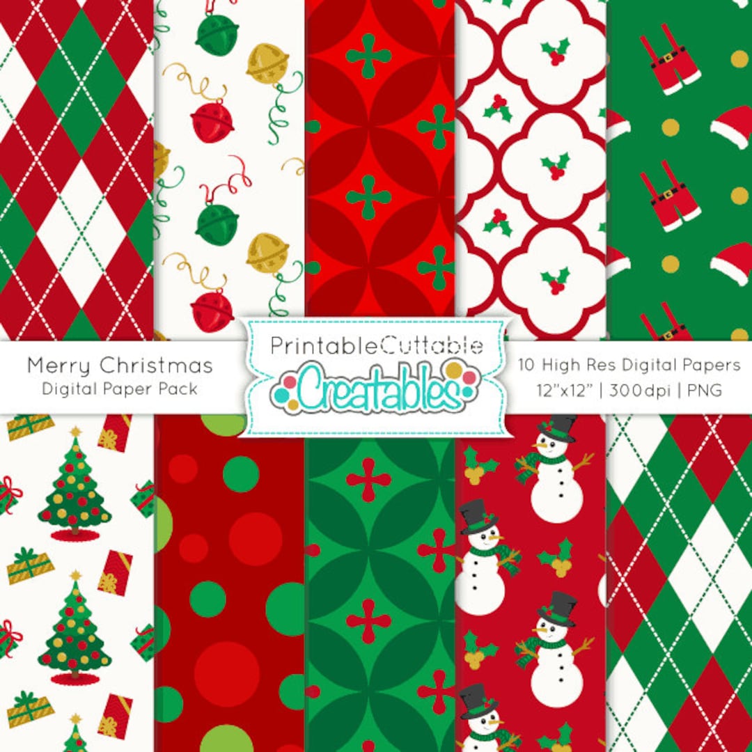 Merry Christmas Digital Paper Pack Printable Scrapbook Paper Instant ...