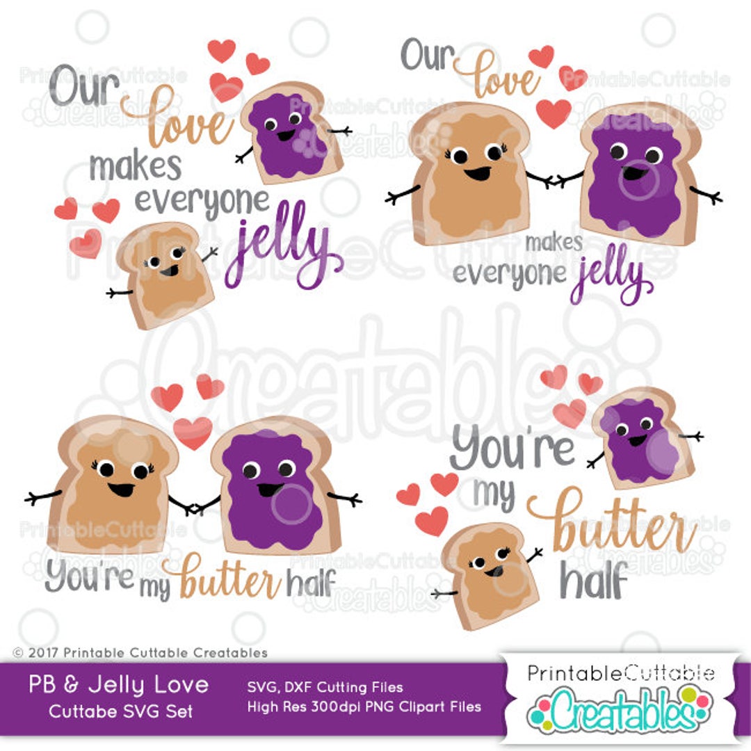 Peanut Butter & Jelly Valentine's Day SVG Cut File Set, Clipart ES033 ...