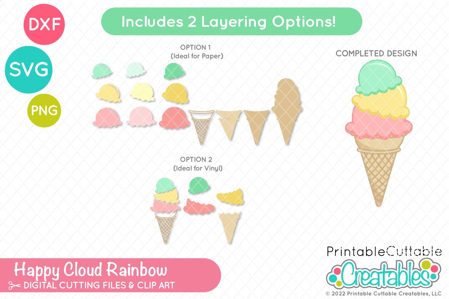 3 Scoop Ice Cream Cone Svg Cut File And Clipart E280 Svg Dxf Etsy