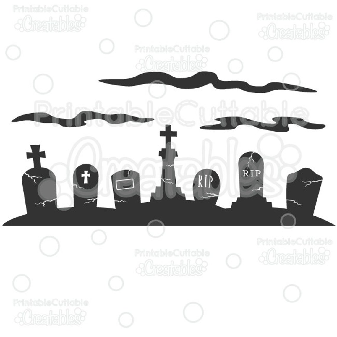 Spooky Graveyard Scene SVG Cut File & Clipart E191 Tombstone | Etsy