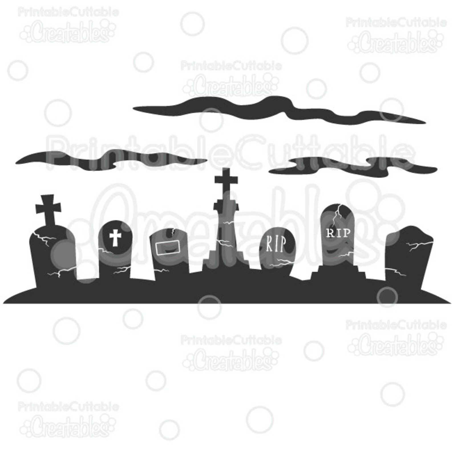 Spooky Graveyard Scene SVG Cut File & Clipart E191 Tombstone | Etsy