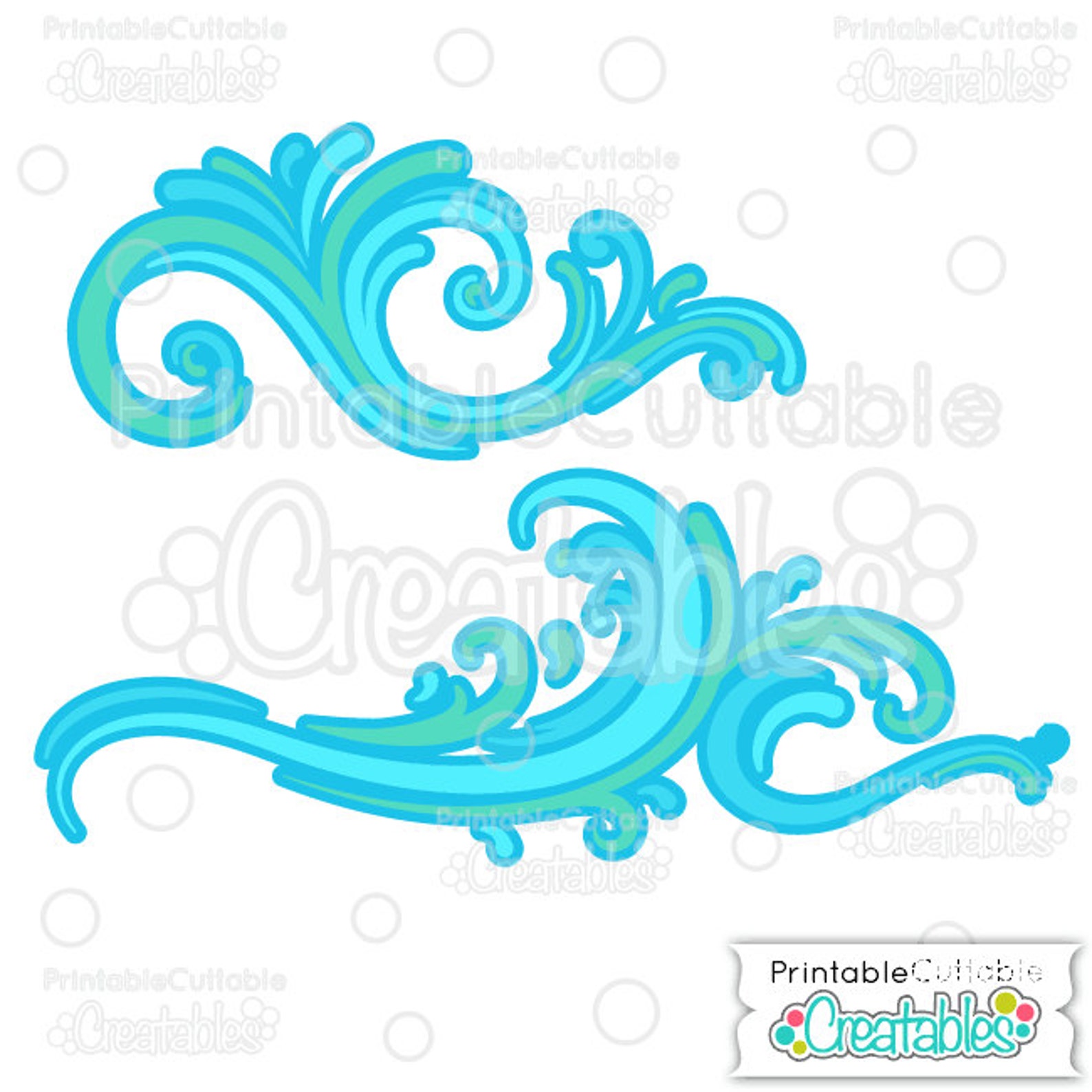 Ocean Wave Flourishes SVG Cut File & Clipart E150 - Includes Limited ...