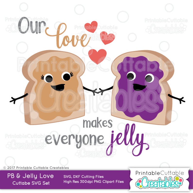 Peanut Butter & Jelly Valentine's Day SVG Cut File Set - Etsy