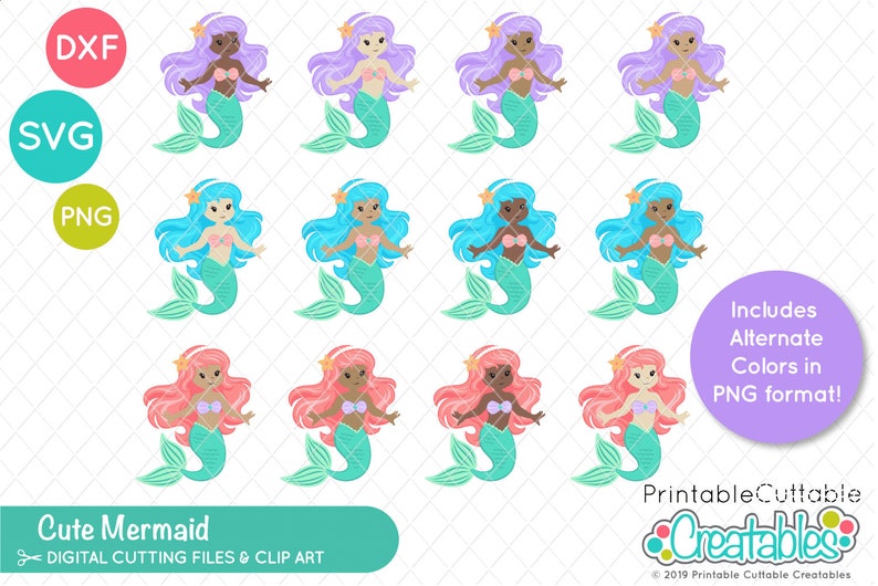 Cute Mermaid SVG Cut File & Clipart E154 - Includes Limited Commercial ...