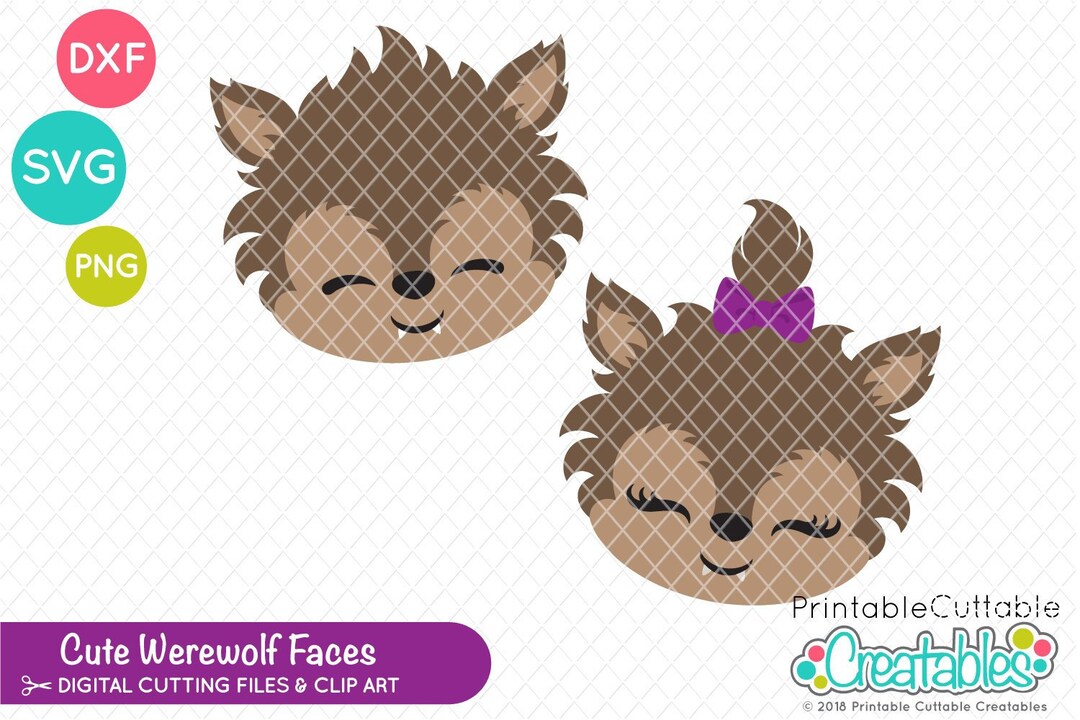 Cute Werewolf Faces SVG Cut File & Clipart E415 - SVG DXF Files for ...