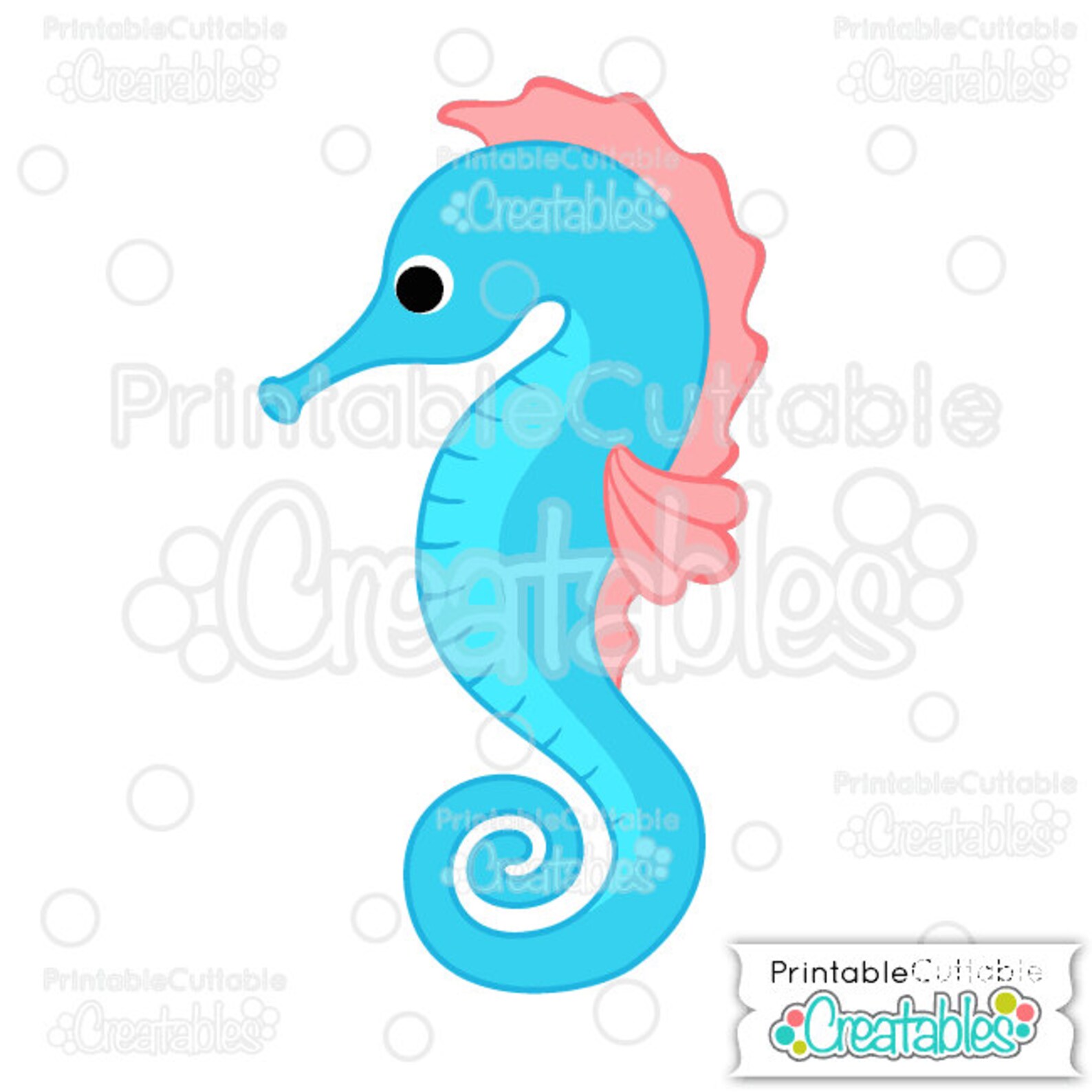 Cute Seahorse SVG Cut File & Clipart E159 - Includes Limited Commercial ...